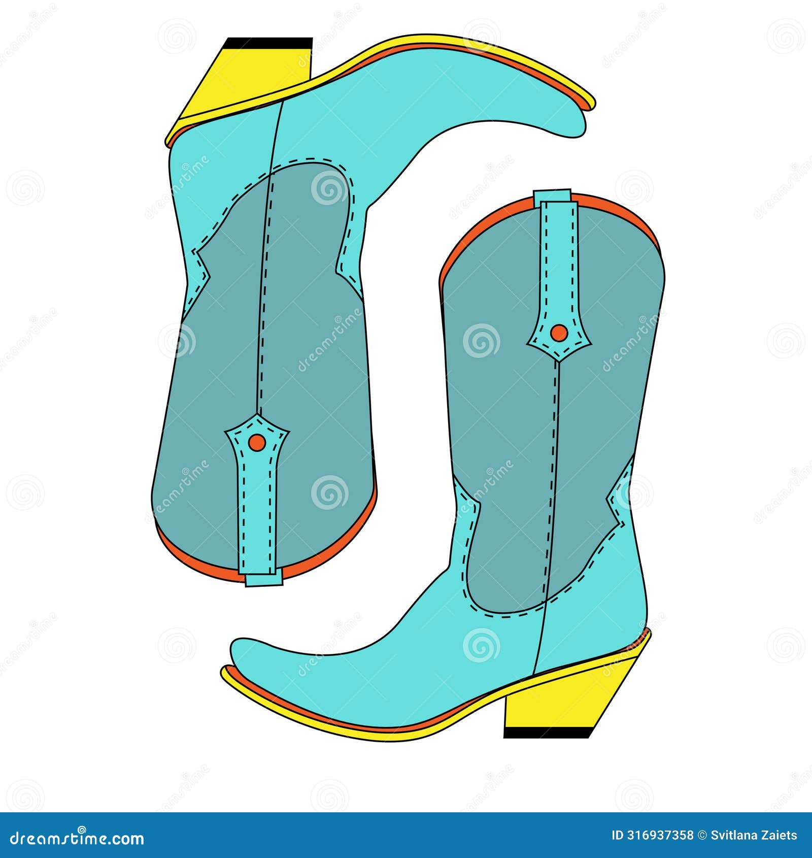 Pair Of Cowboy Boots With Spur Drawing On White Background Vector ...
