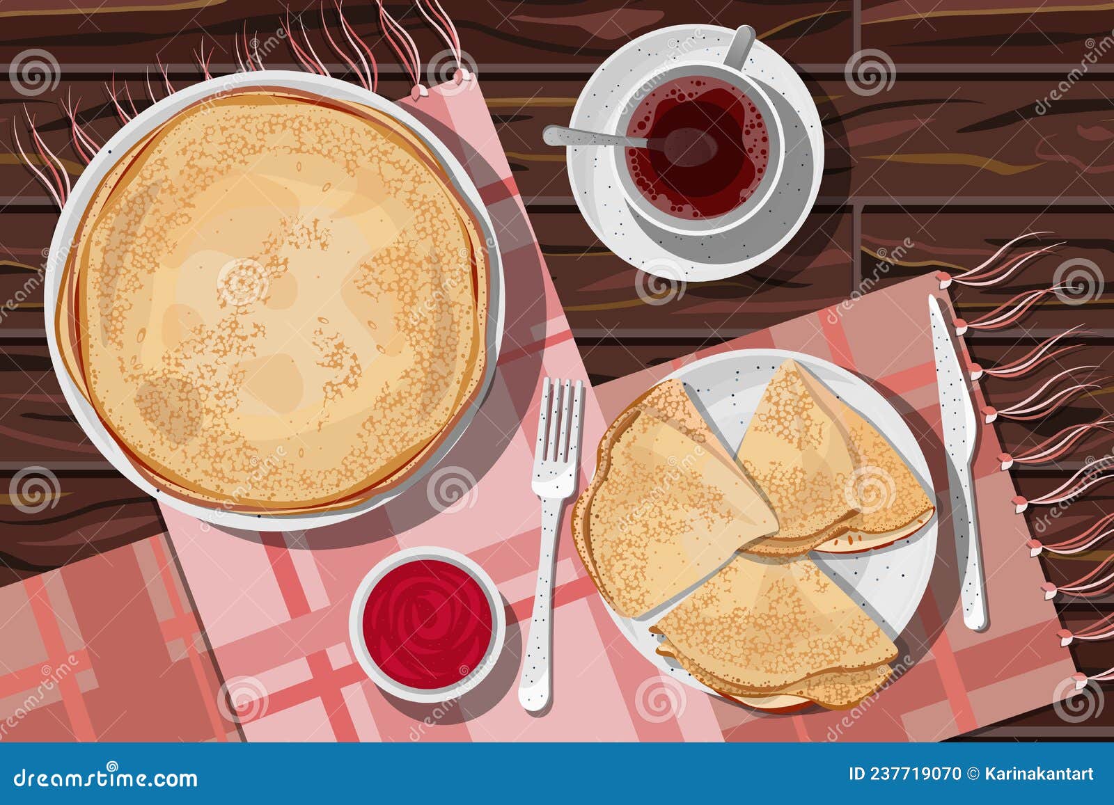 Stack Of Plates In The Pan. Vector Illustration On Blue Oval Shape ...