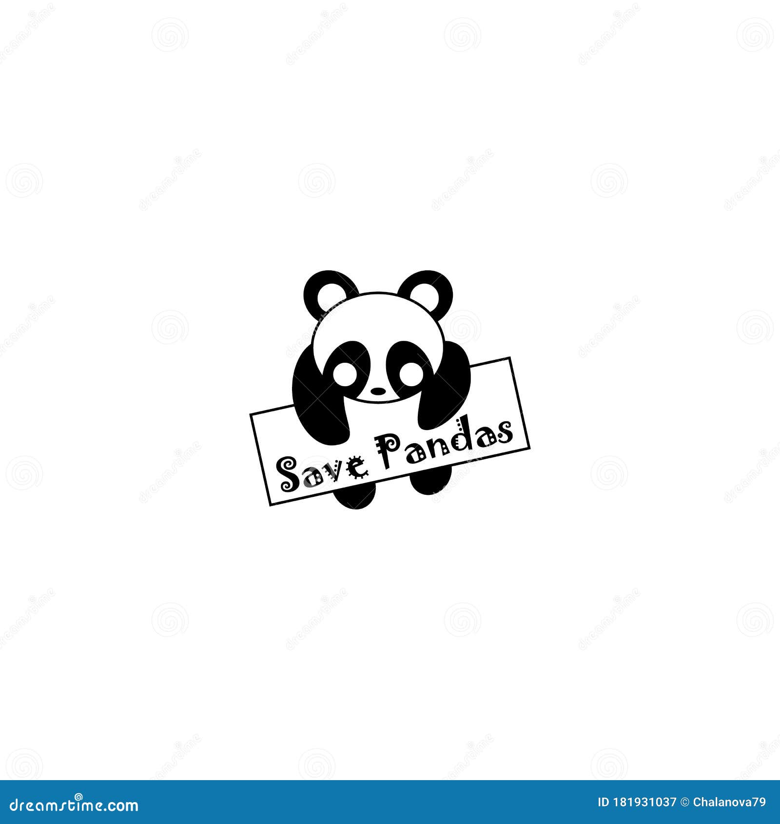 Vector Illustration of Panda Bear Holding the Poster Save Panda. Simple ...