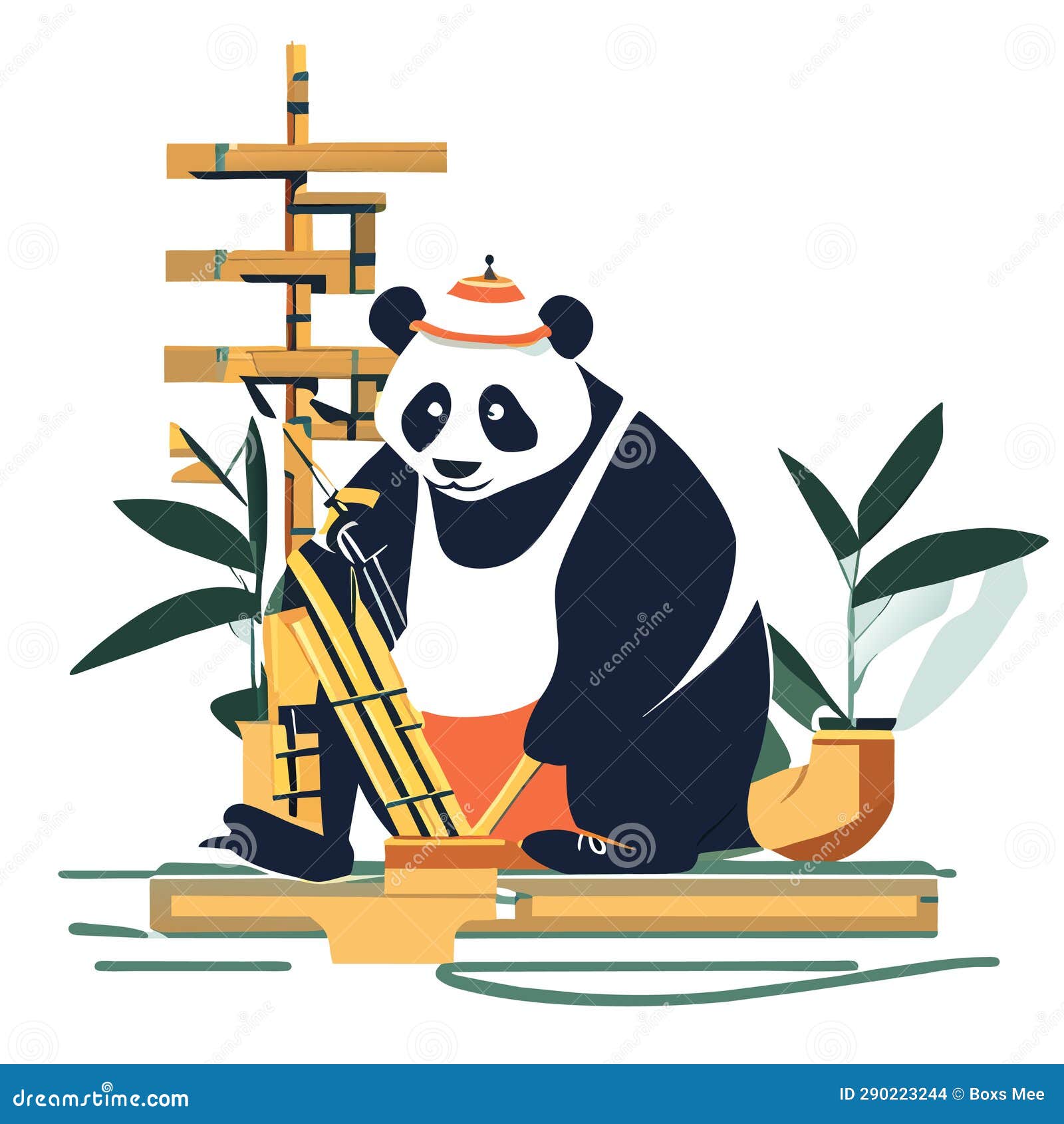 Vector Illustration of a Panda Playing the Bamboo Flute and Singing ...