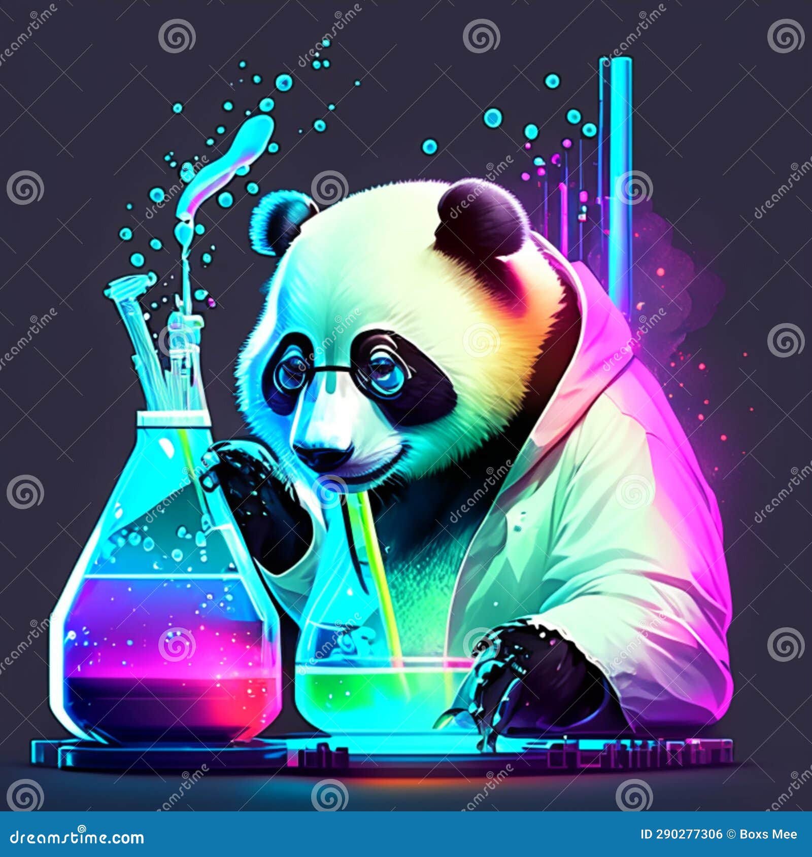 Vector Illustration of a Panda Scientist in a Lab Coat with a Flask in ...