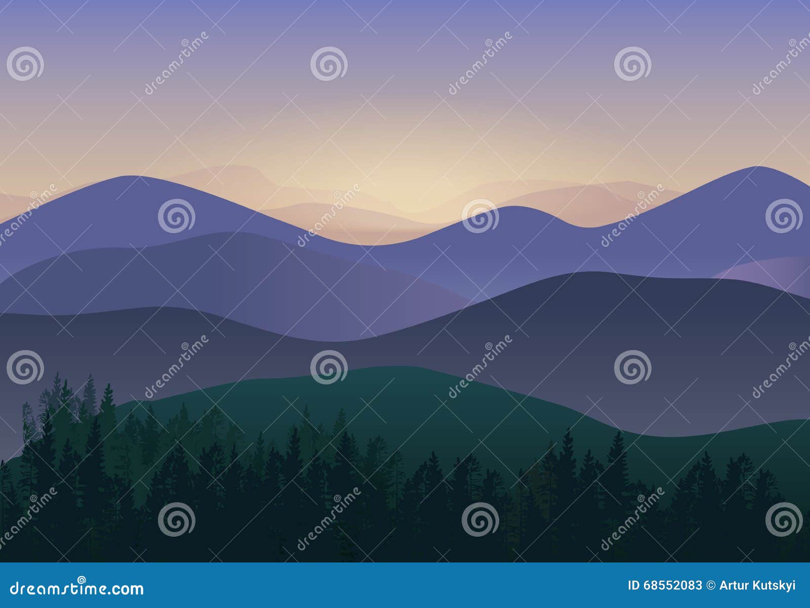 Vector Illustration with Panorama Mountains View. Wonderful Nature ...