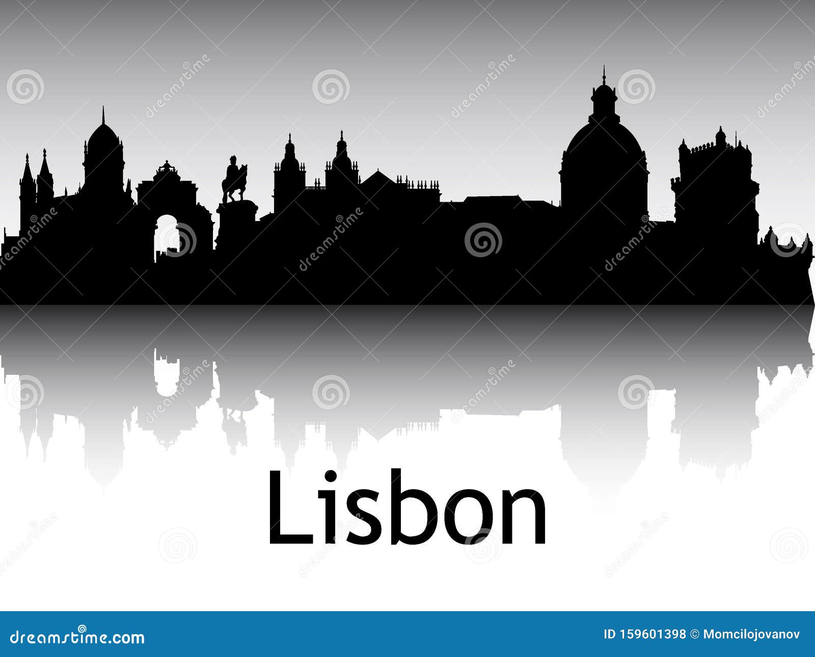 Panoramic Silhouette Skyline of Lisbon Portugal Stock Vector ...