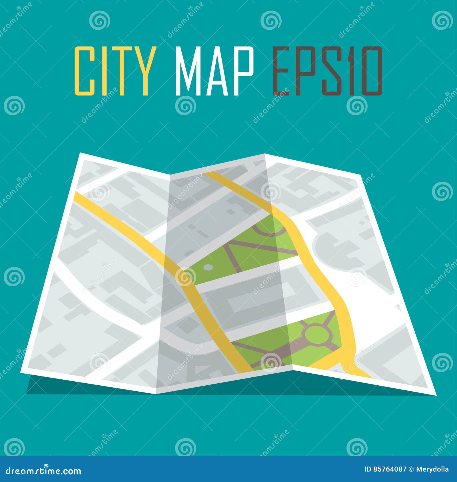 Vector Illustration of Paper City Map on Blue Background Stock Vector ...