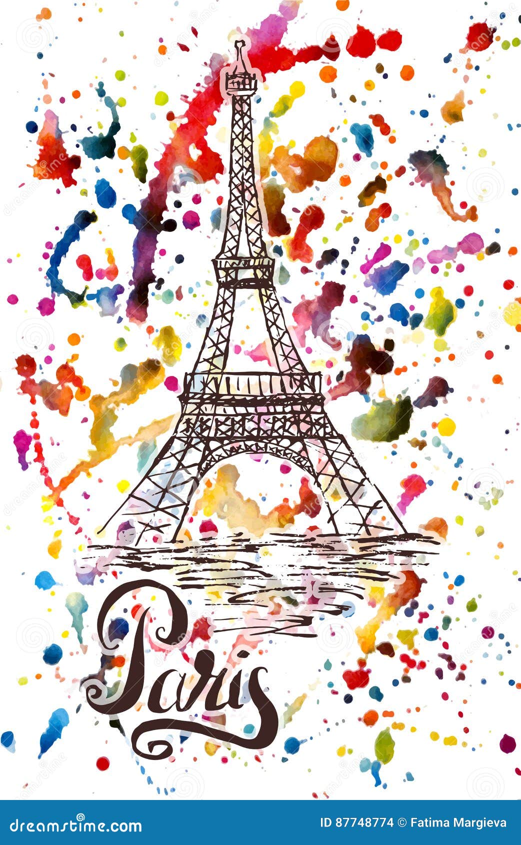 Vector Illustration, Paris Label with Hand Drawn Eiffel Tower Stock ...