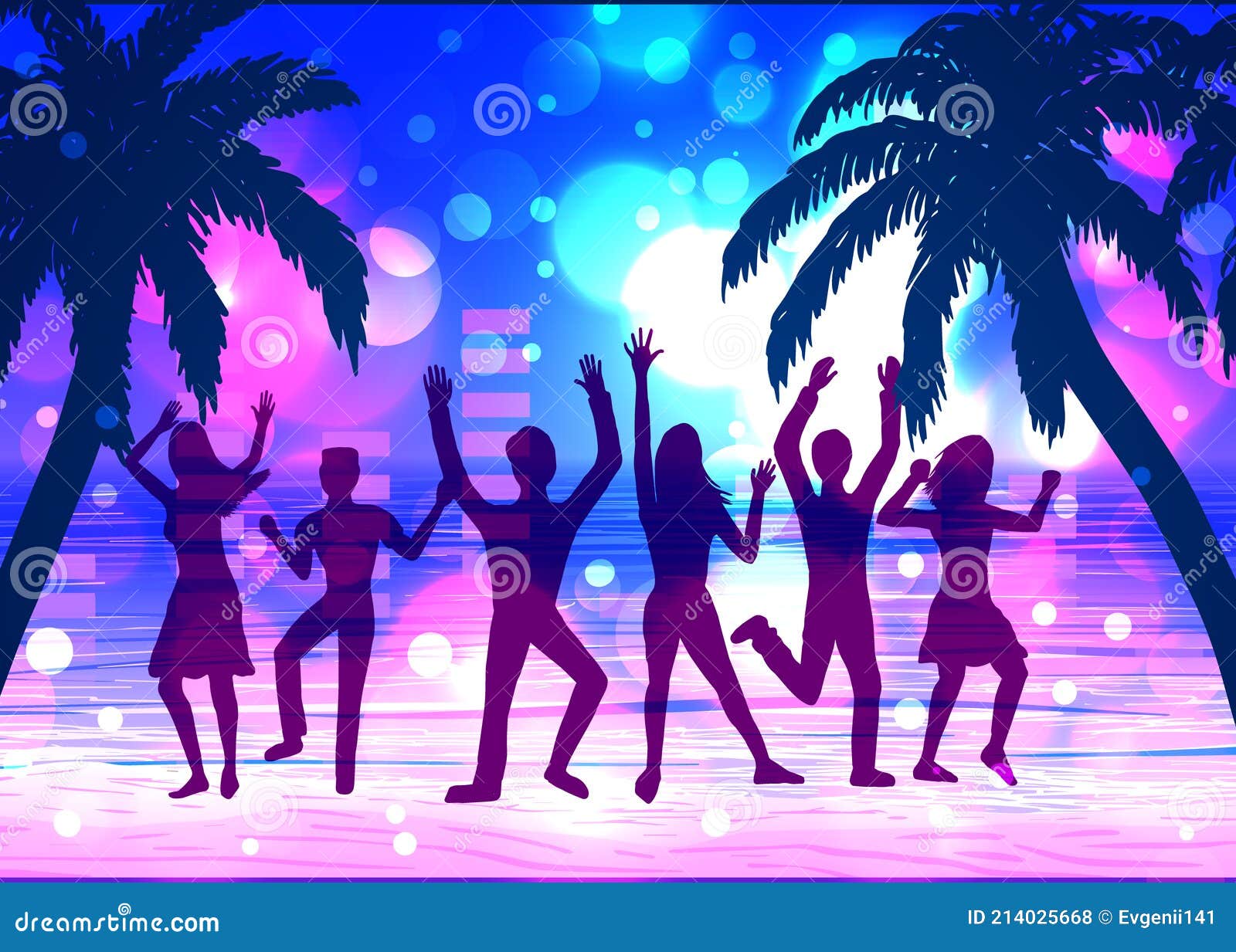 Vector Illustration of Party on Beach at Night. Stock Vector ...