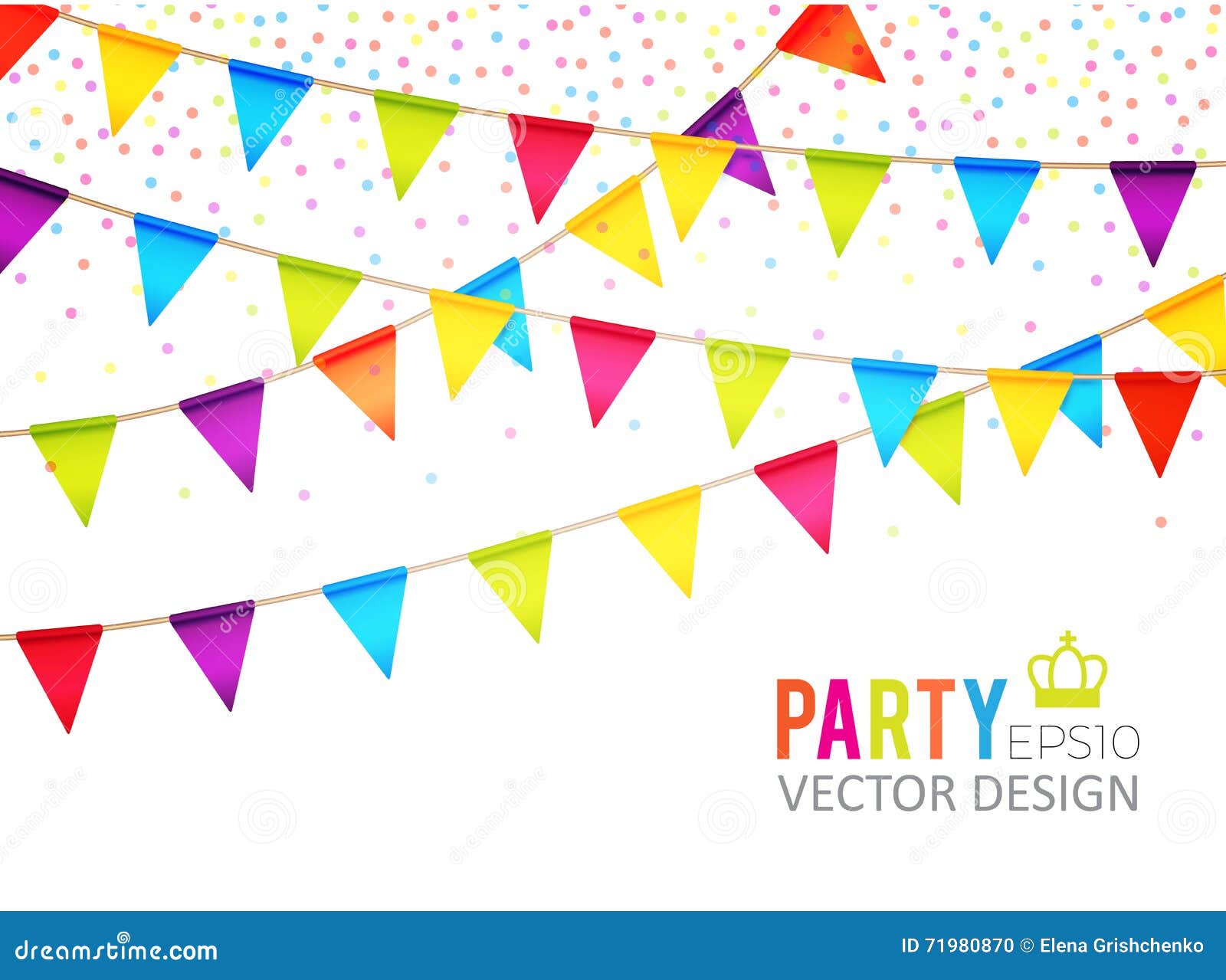 Vector Illustration. Party Flags Design with Confetti. Holiday Template ...