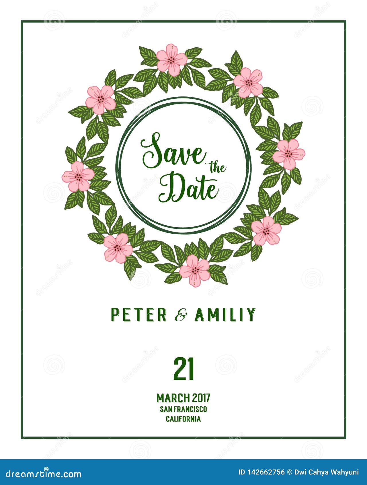 Vector Illustration Pattern Art Pink Wreath Frame with Wedding ...