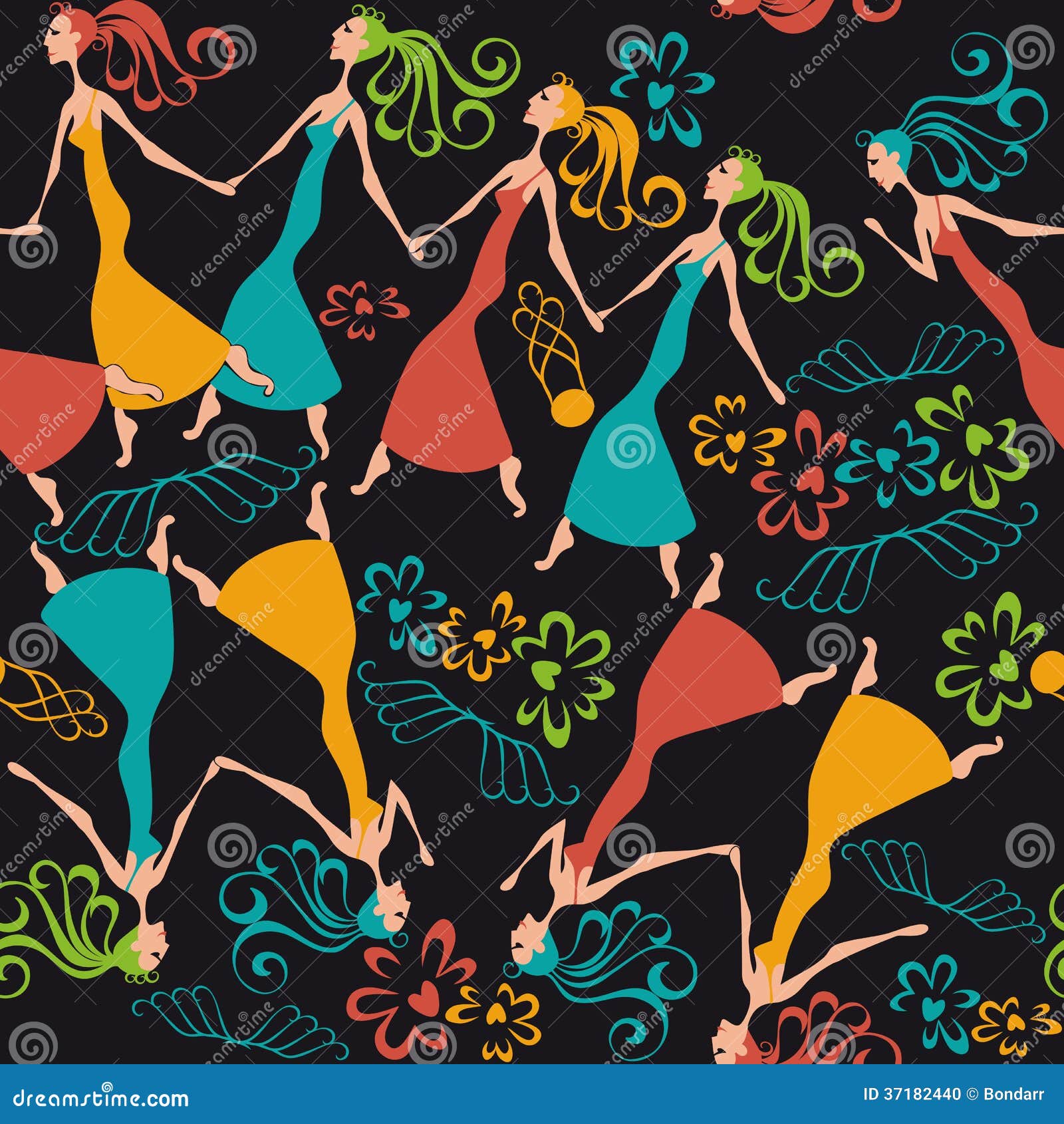 Vector Illustration Pattern Dancing Women Stock Illustration ...