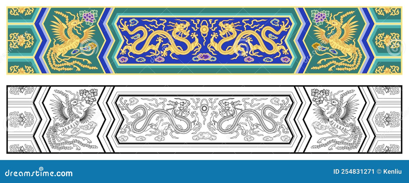 Vector Illustration Pattern of Dragon and Phoenix,which are Mainly Used ...