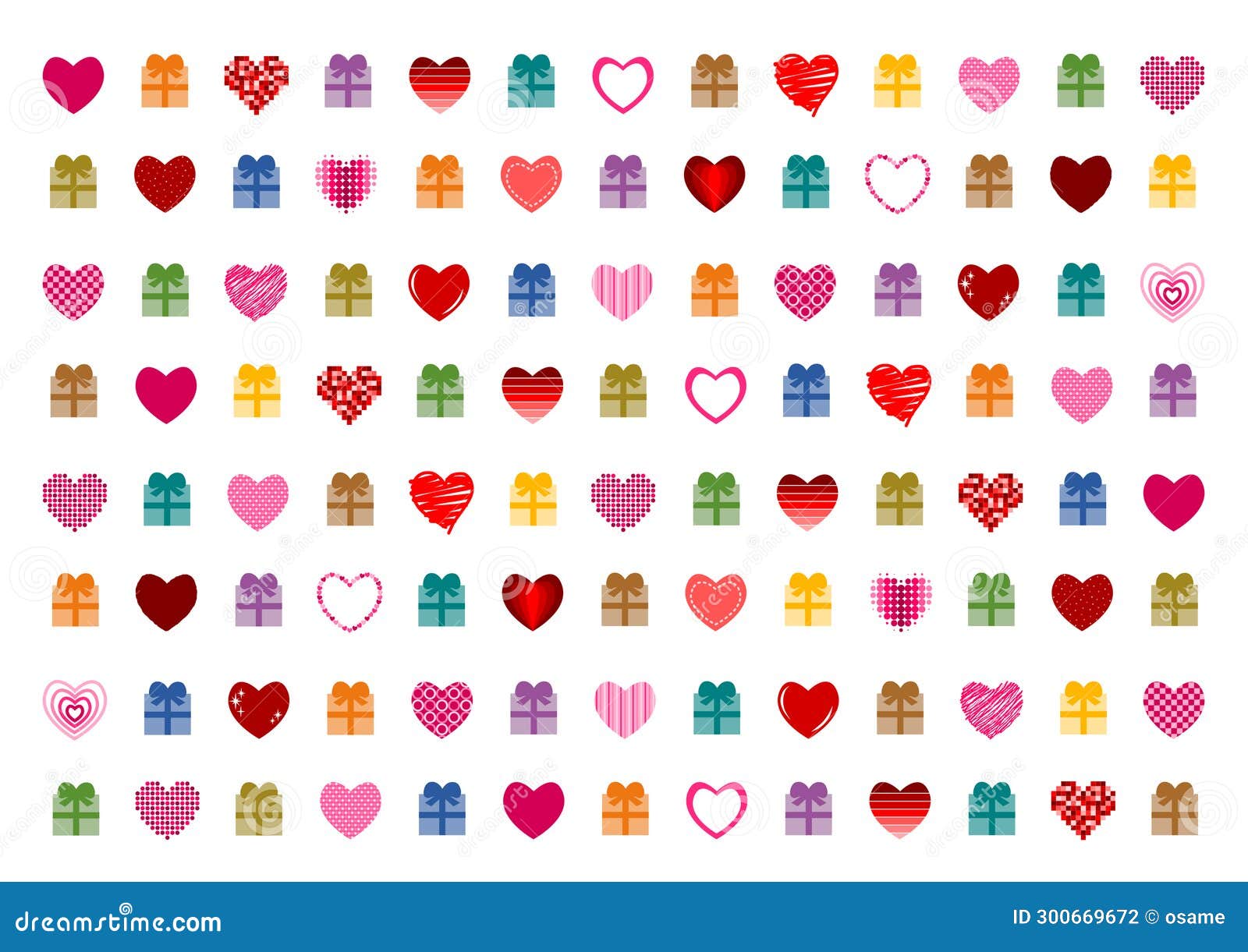 Vector Illustration of a Pattern of Presents and Hearts. Present Boxes ...
