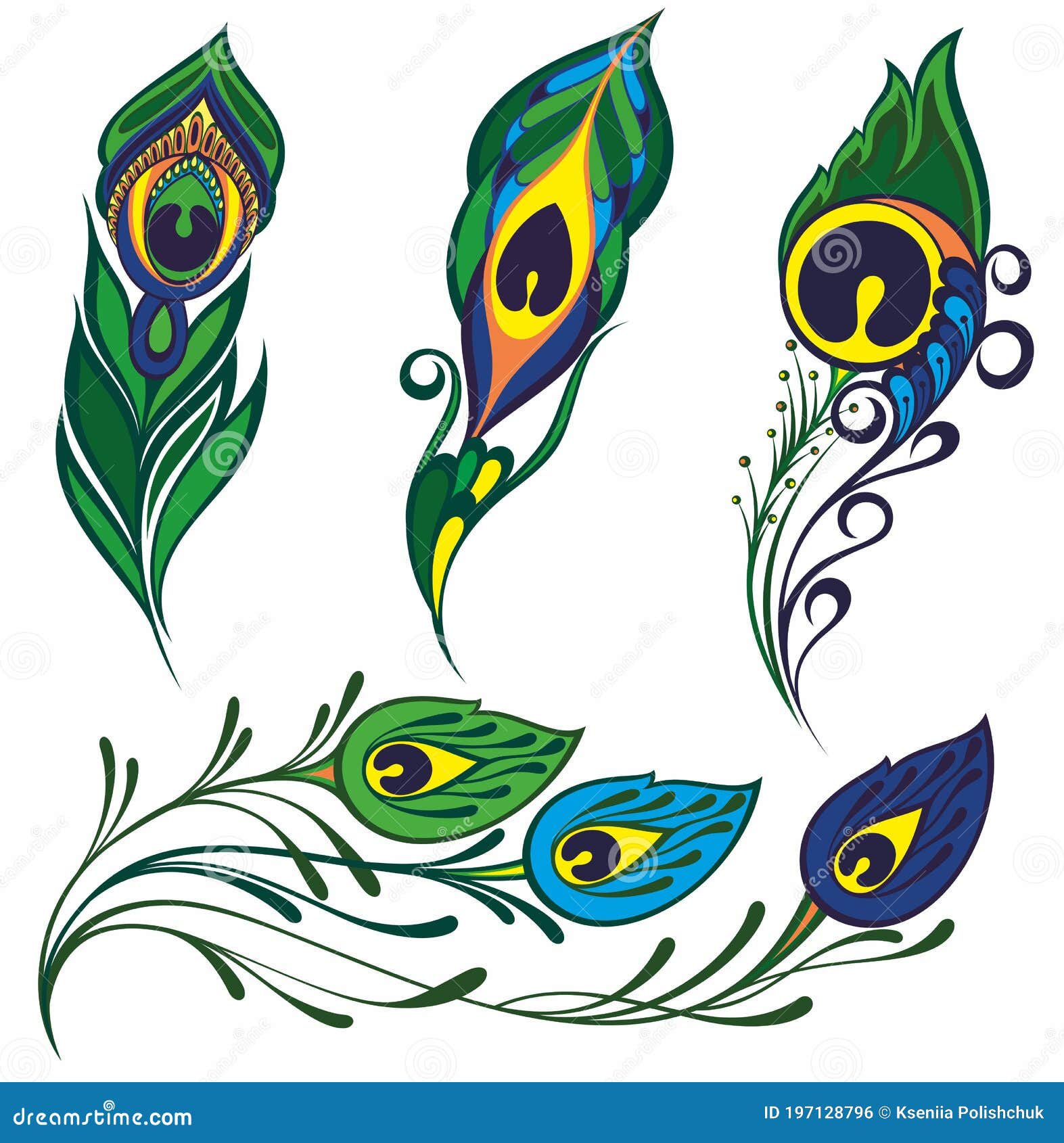Vector Illustration Pattern with Stylized Peacock Feathers on White ...