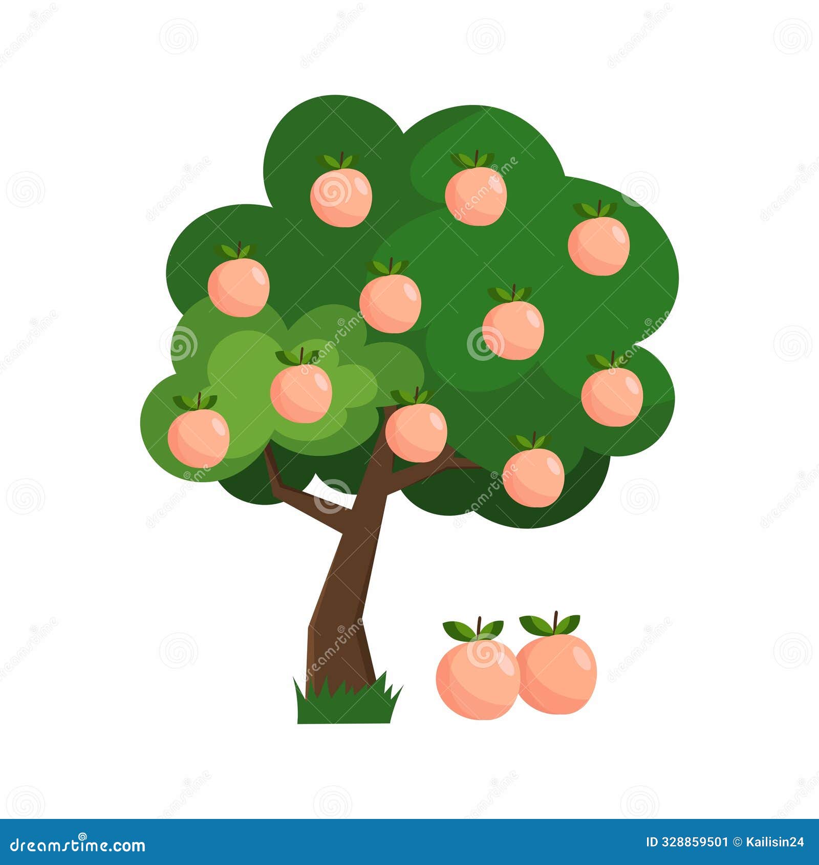 Vector Illustration of a Peach Tree in Flat Style on a White Background ...