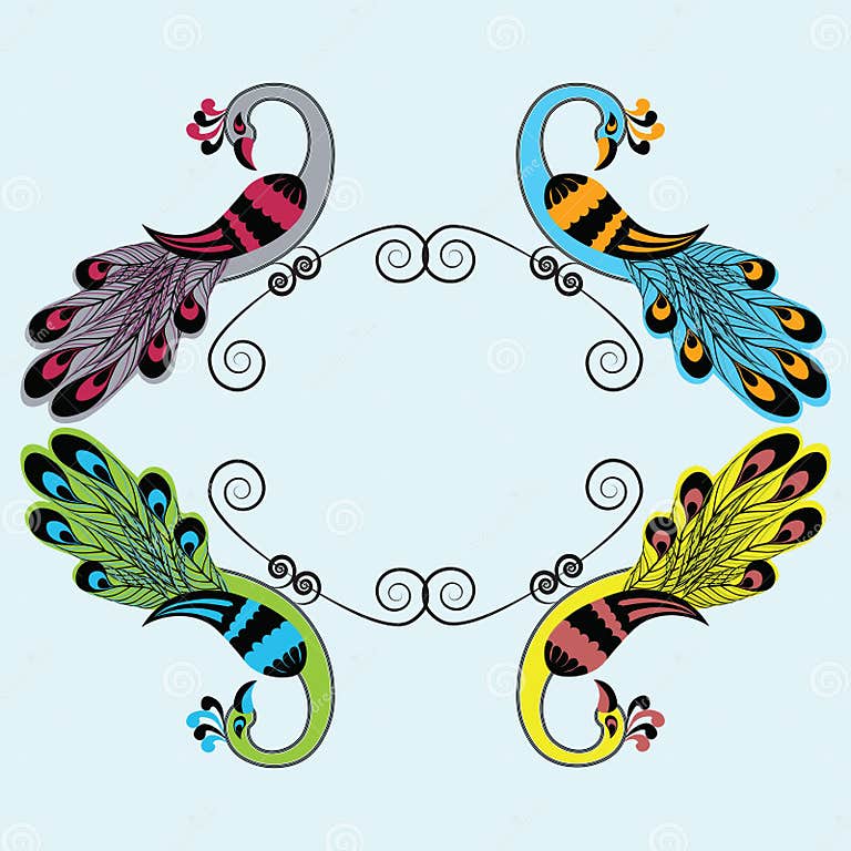 Vector Illustration of Peacock in 4 Color Variations. Stock Vector ...