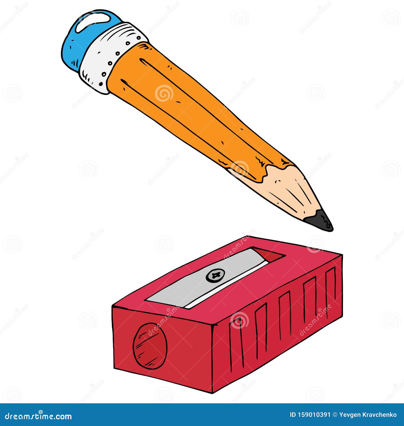 Vector Illustration of a Pencil and Sharpener. Hand Drawn Simple Pencil ...