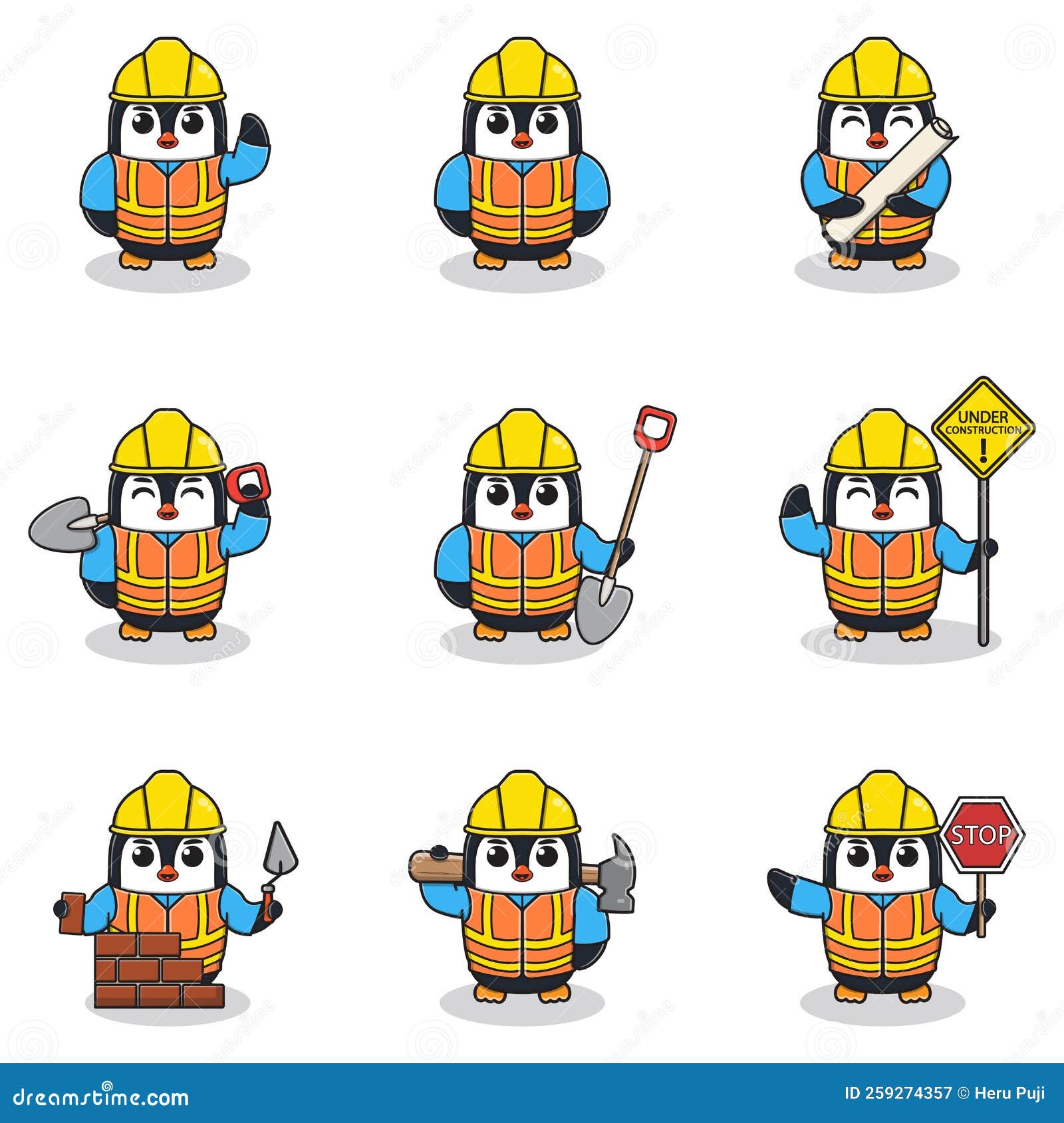 Vector Illustration of Penguin Character at Construction Site Stock ...