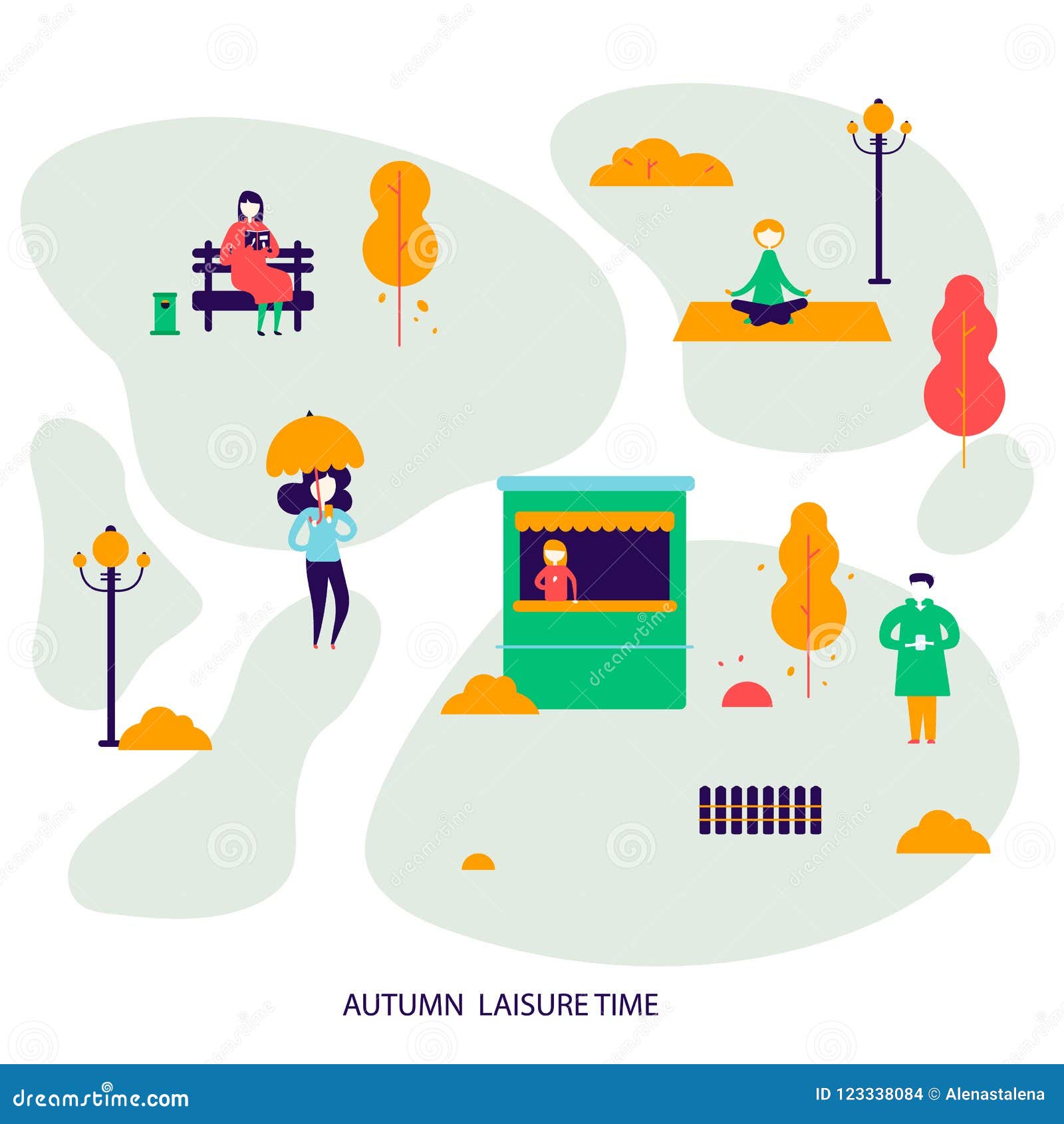 Vector Illustration of People in Autumn Park Doing Leisure Activities ...