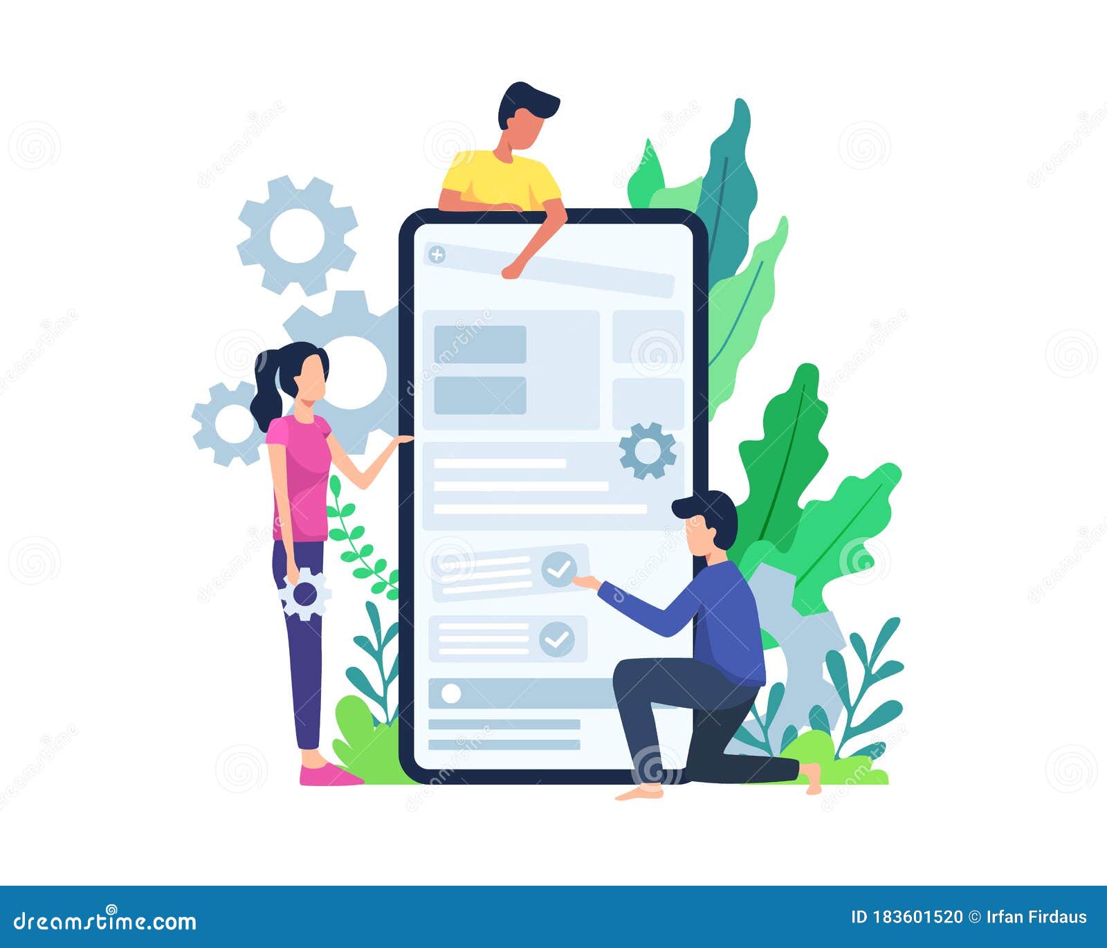 Vector Illustration People Build Mobile Application Stock Vector ...