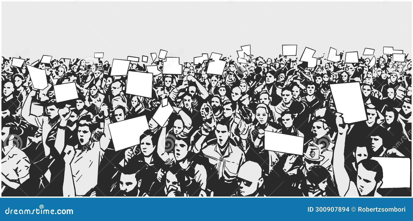 Stylized Illustration of Protesting Crowd in Perspective Stock Vector ...