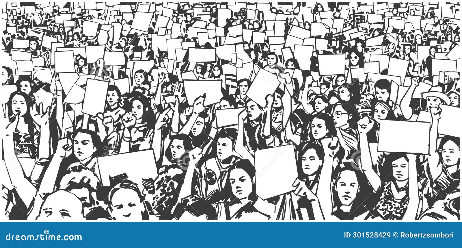 Stylized Illustration of Protesting Crowd in Perspective Stock Vector ...