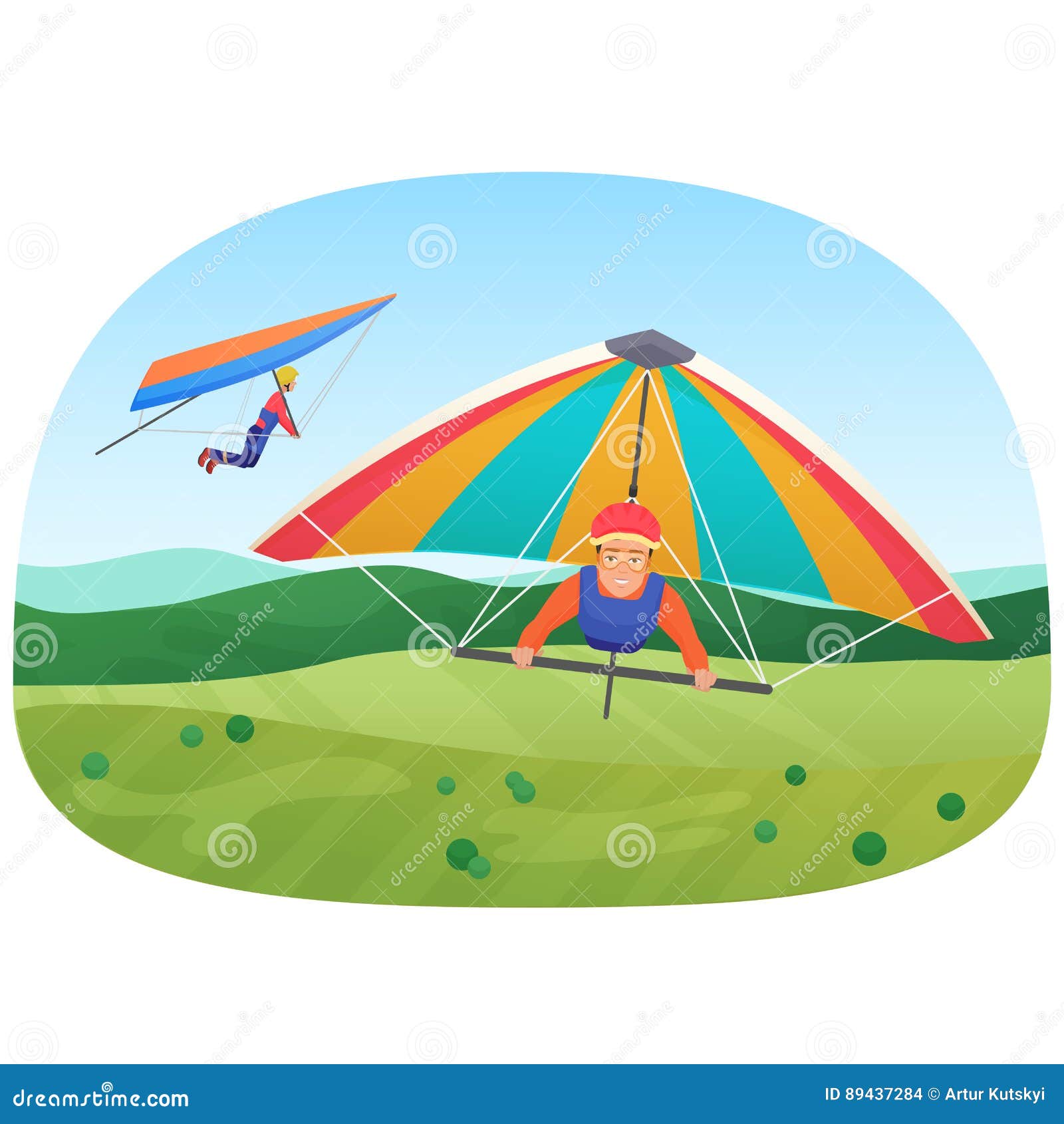 Vector Illustration of the People Flying on the Paragliders. Active ...