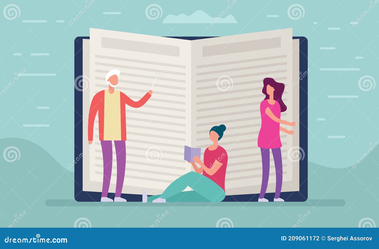 Vector Illustration with People beside Open Book Stock Vector ...