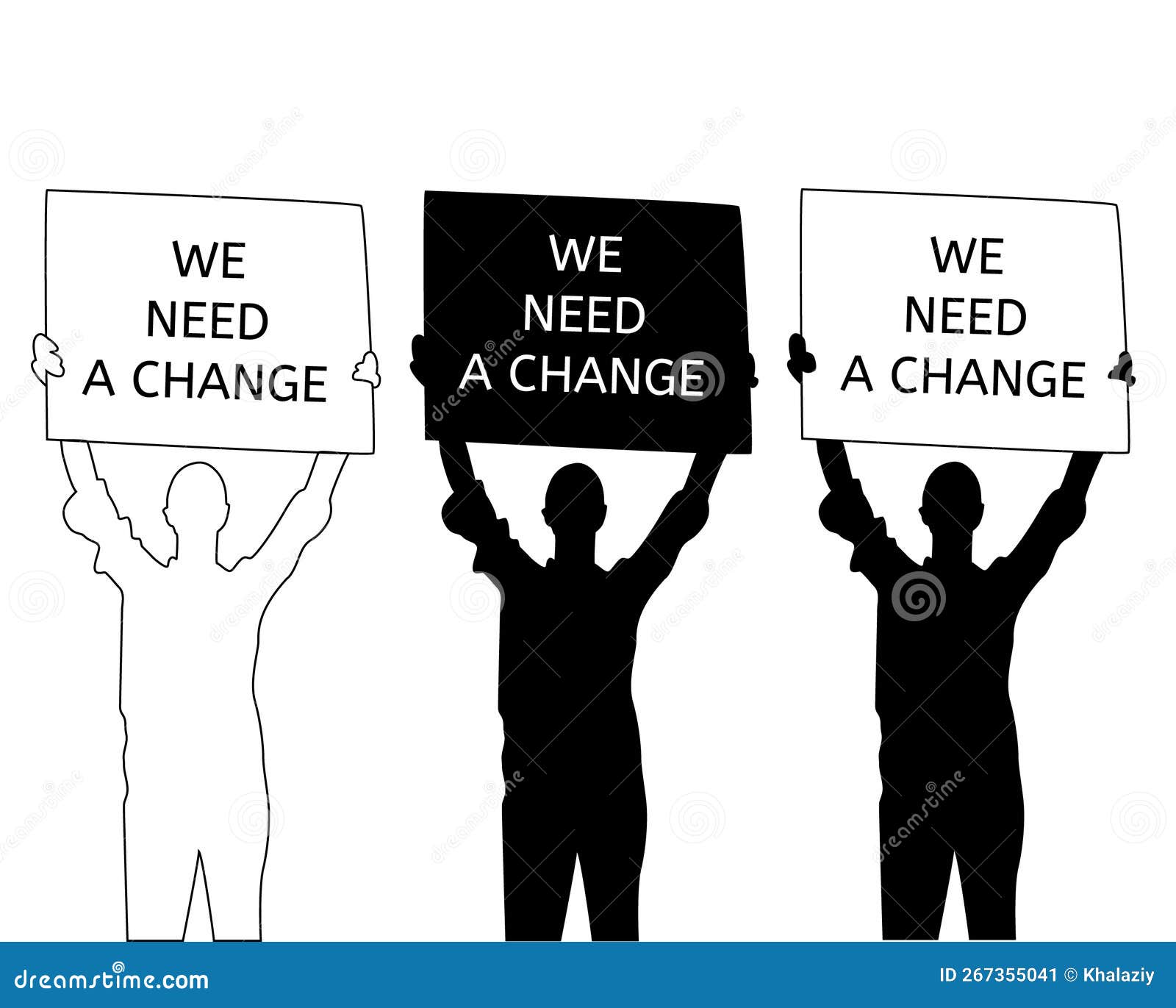 Vector Illustration of People with Posters Protesting in the Street ...