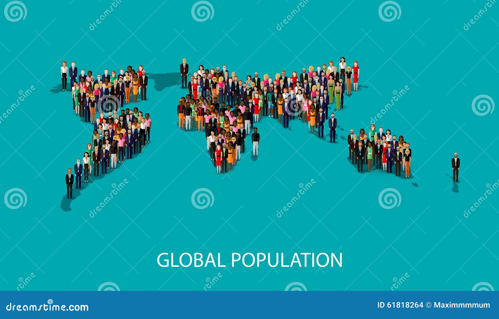 Vector Illustration of People Standing on the World Global Map Shape ...