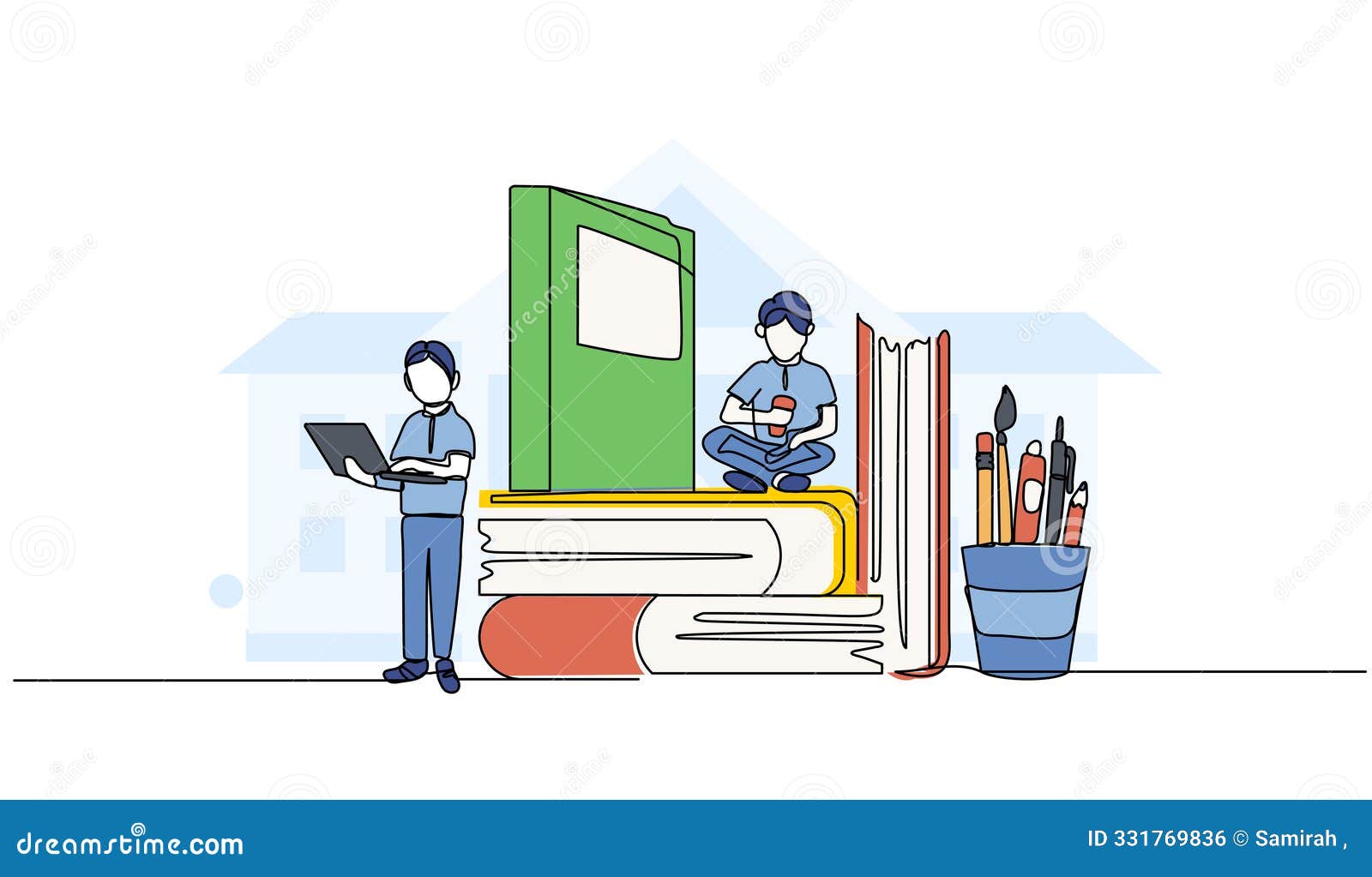 Vector Illustration of People Study in Public Library Stock Vector ...