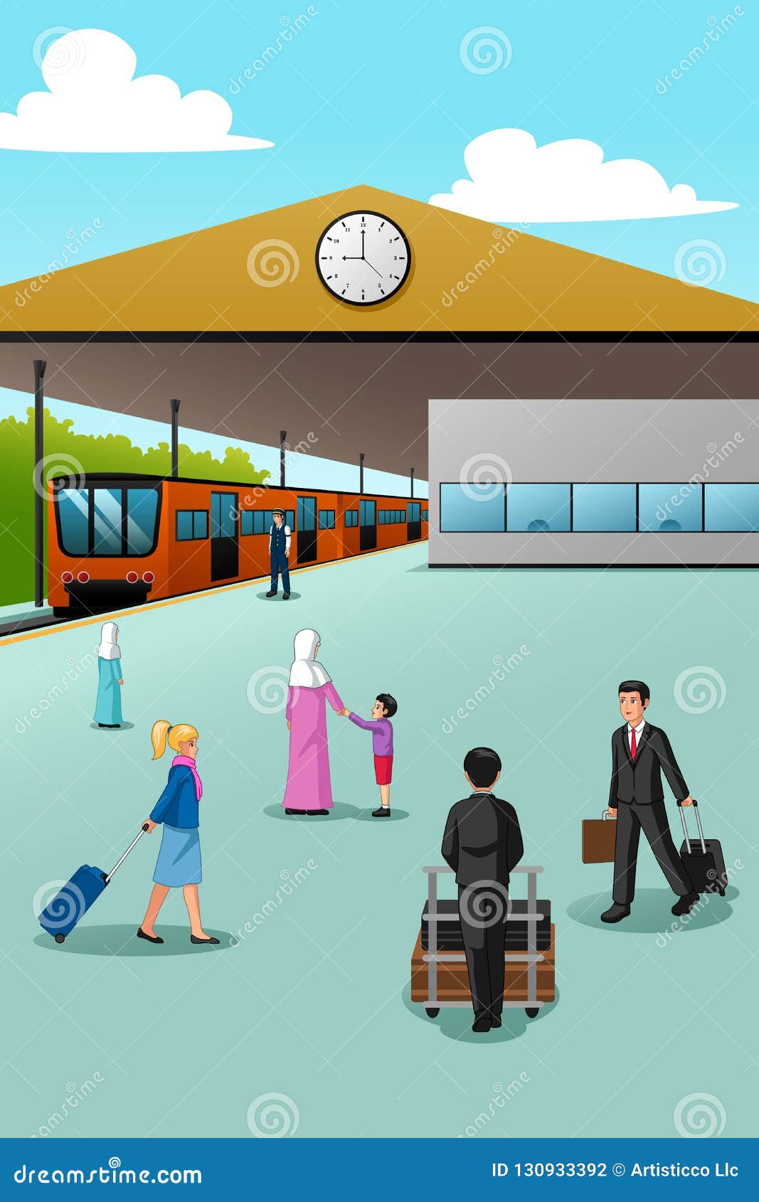 People in Train Station Illustration Stock Vector - Illustration of ...