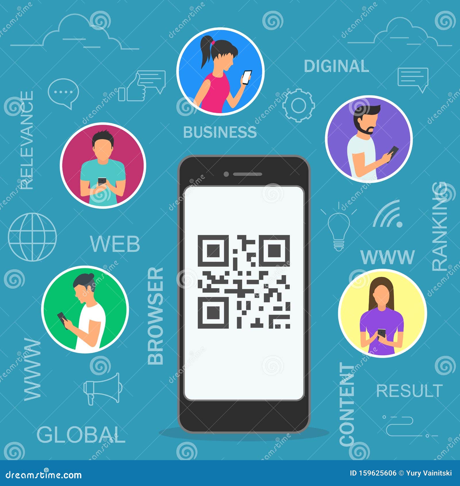 Vector Illustration of People Using Mobile Smartphones for Online ...