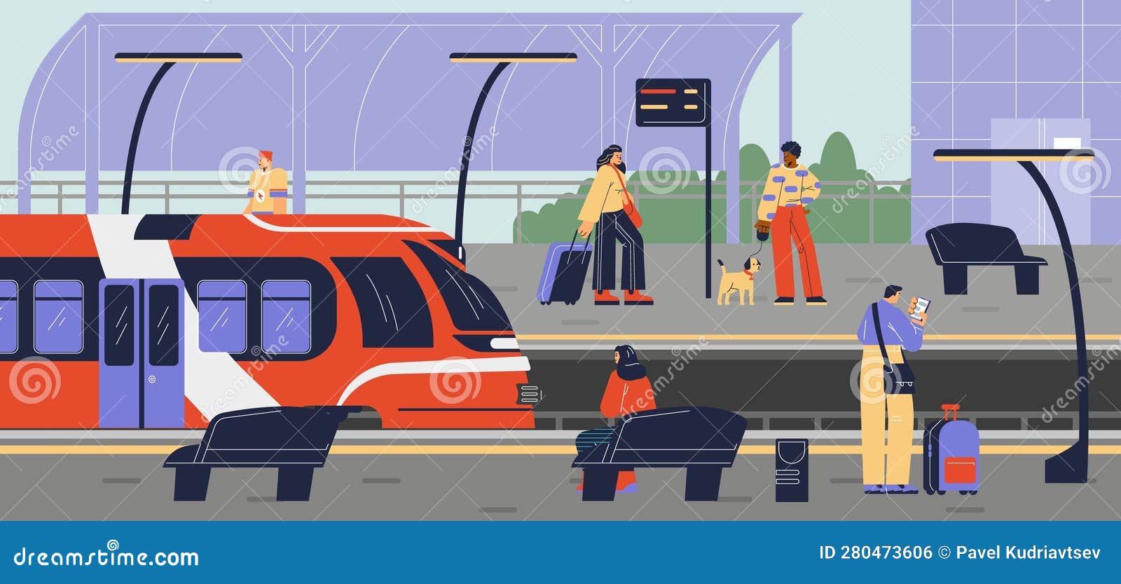 Platform Of Subway Station With Trains Vector Illustration ...