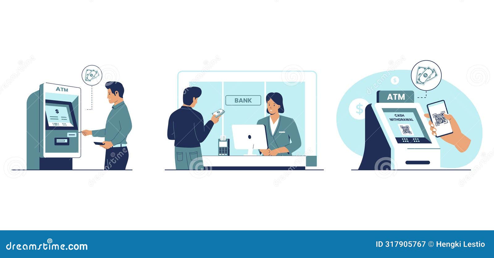 Vector Illustration of Person Taking Money from ATM Stock Vector ...
