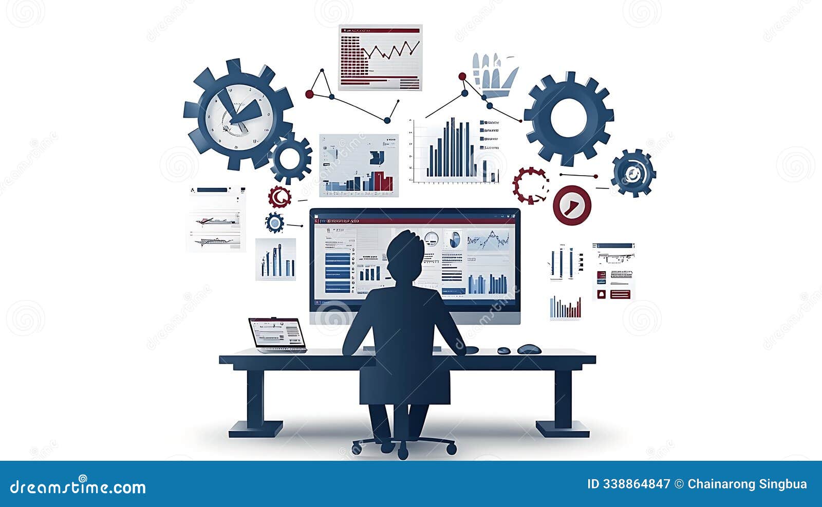 A Vector Illustration of a Person Working at a Standing Desk, Using a ...