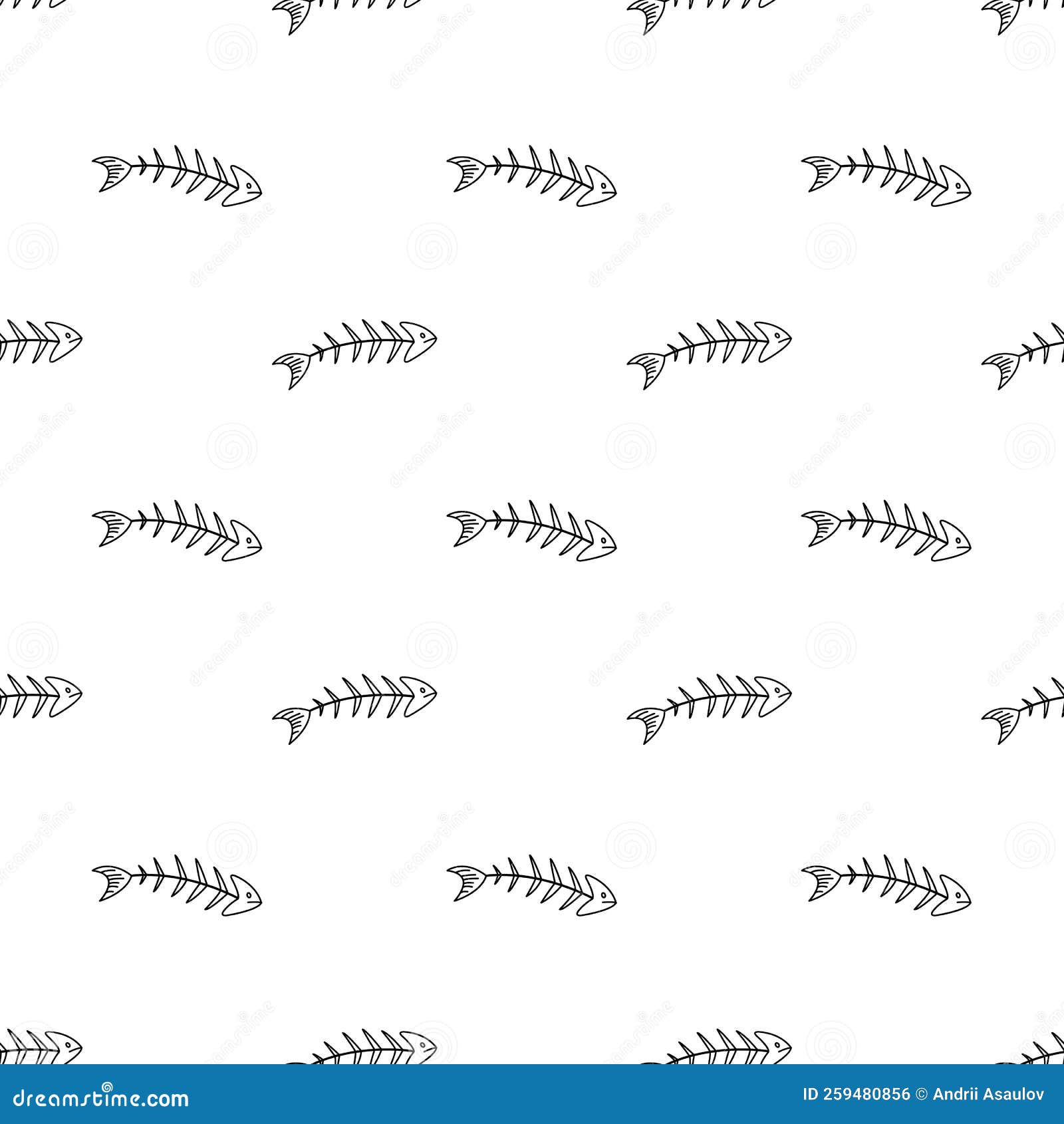 Geometric Simple Monochrome Minimalistic Seamless Vector Fish Skeleton ...