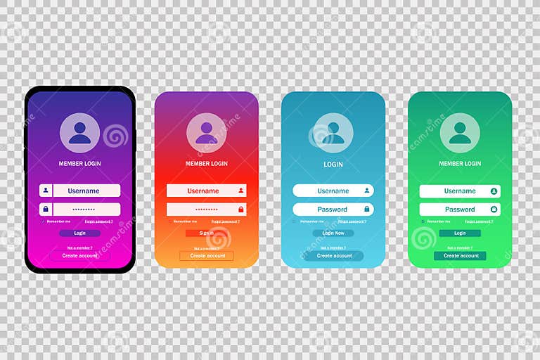 Vector Illustration for Phone Displays Apps. Login. Network. Gradient ...
