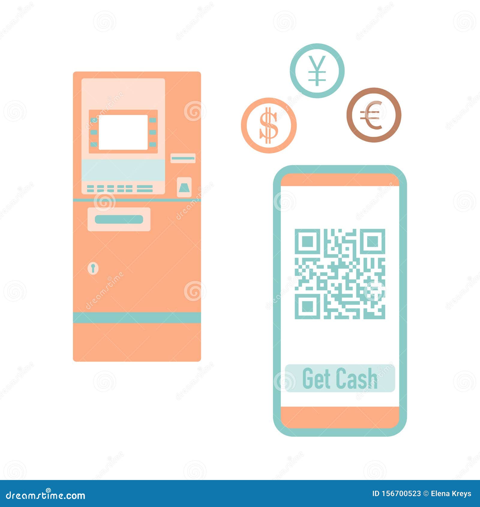 Phone with Qr Code, ATM Cash Withdrawal. Vector Stock Vector ...