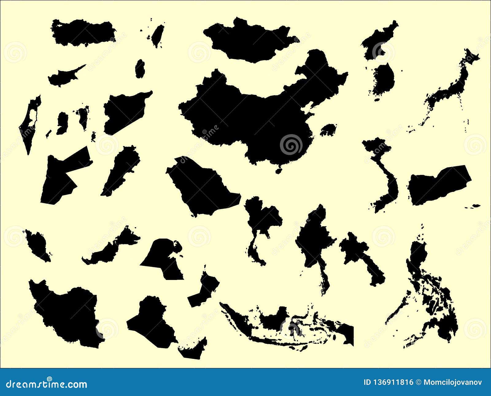 Picture Set of Maps of Countries in Asia Stock Vector - Illustration of ...