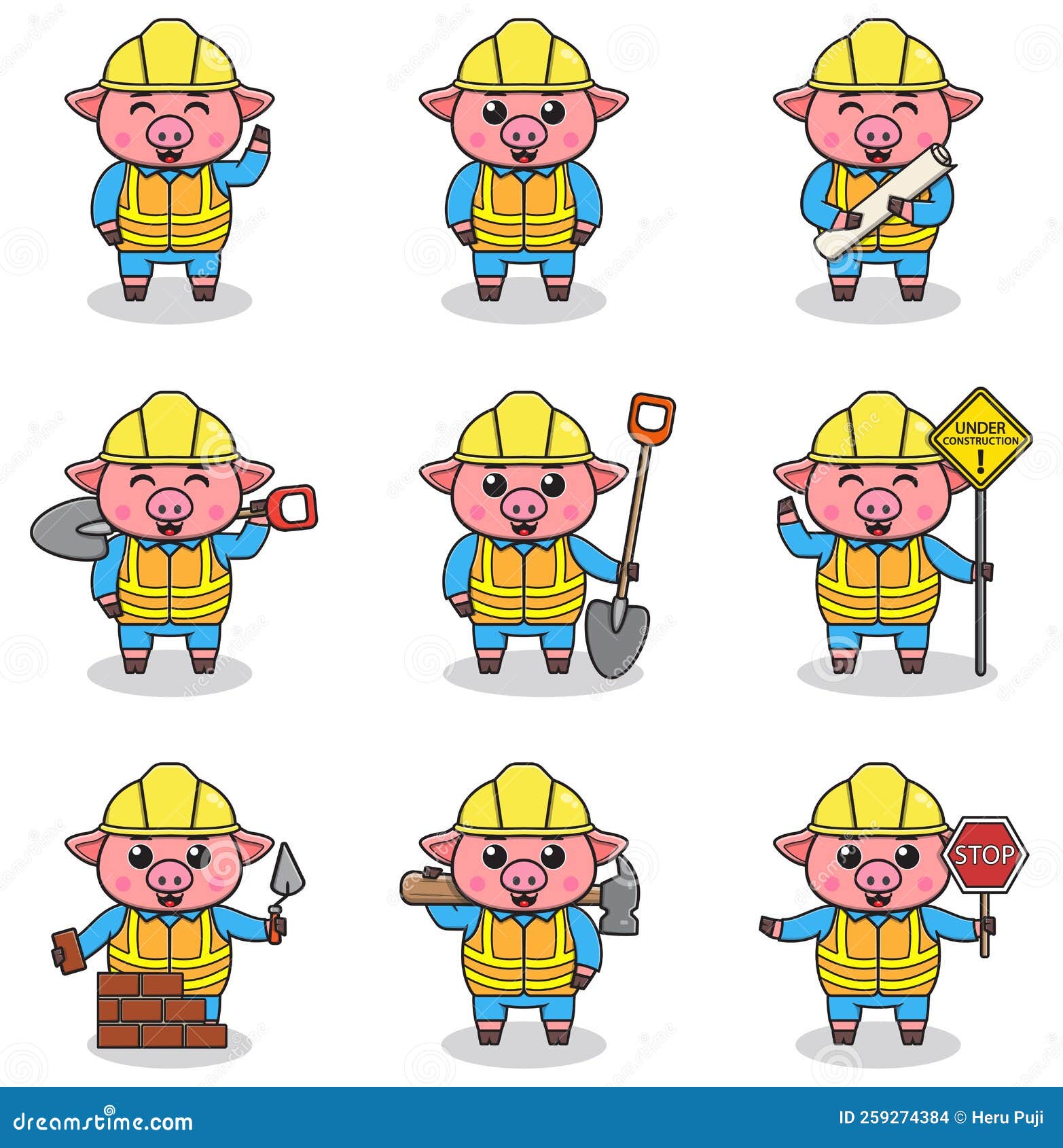 Vector Illustration of Pig Character at Construction Site. Stock Vector ...