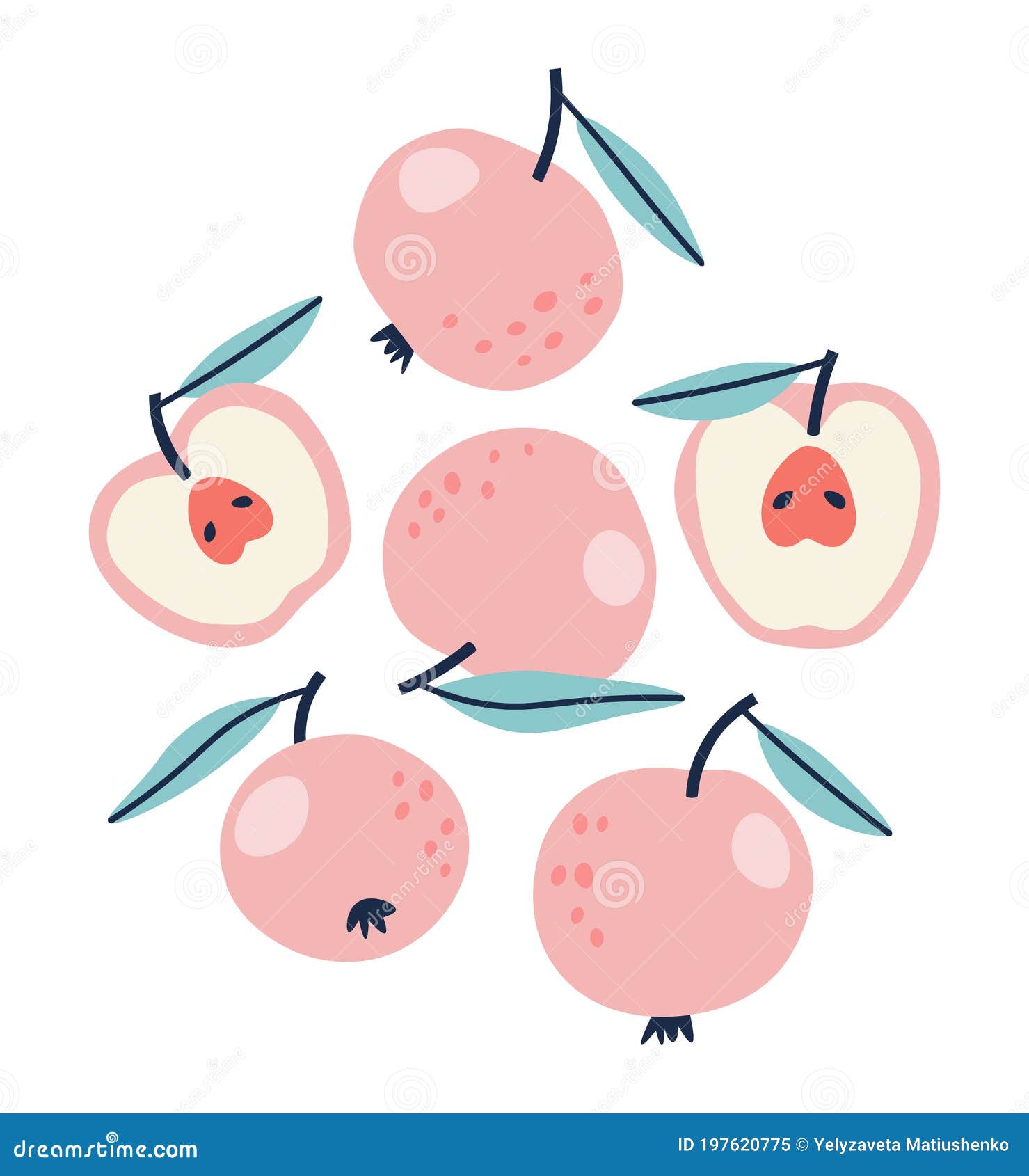 Vector Illustration of a Pink Apple and Half of Pink Apple Isolated on ...