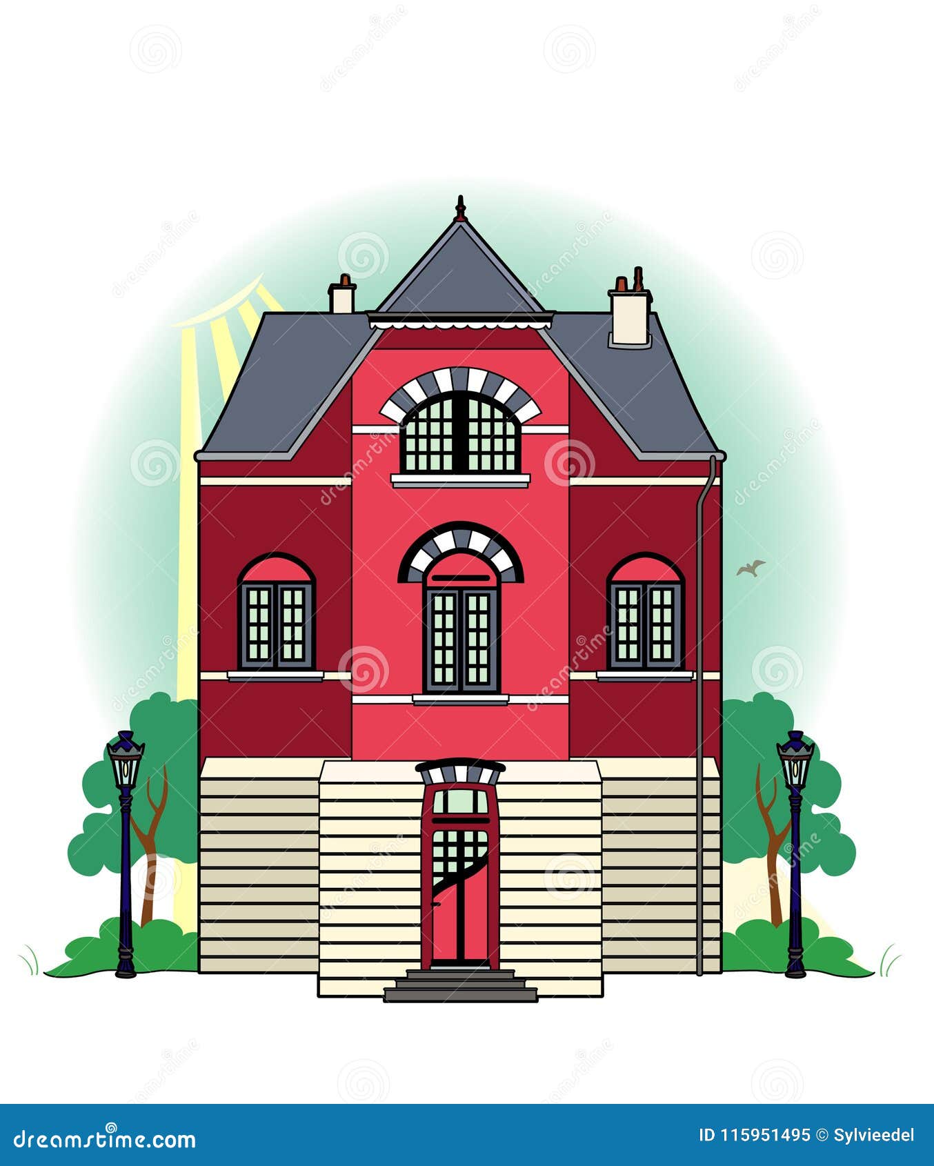 Beautiful pink building stock vector. Illustration of mansion - 115951495