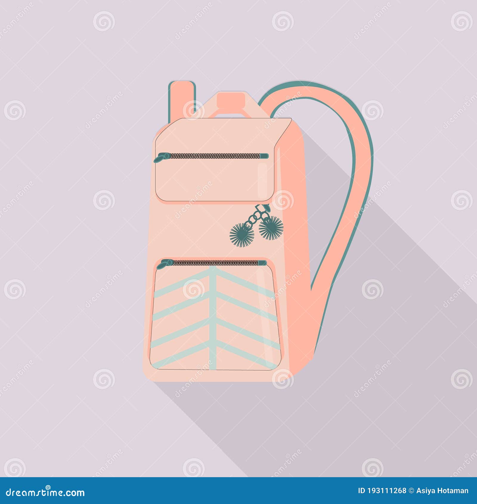 Vector Illustration of Pink School Bag, Backpack, Isolated on Violet ...