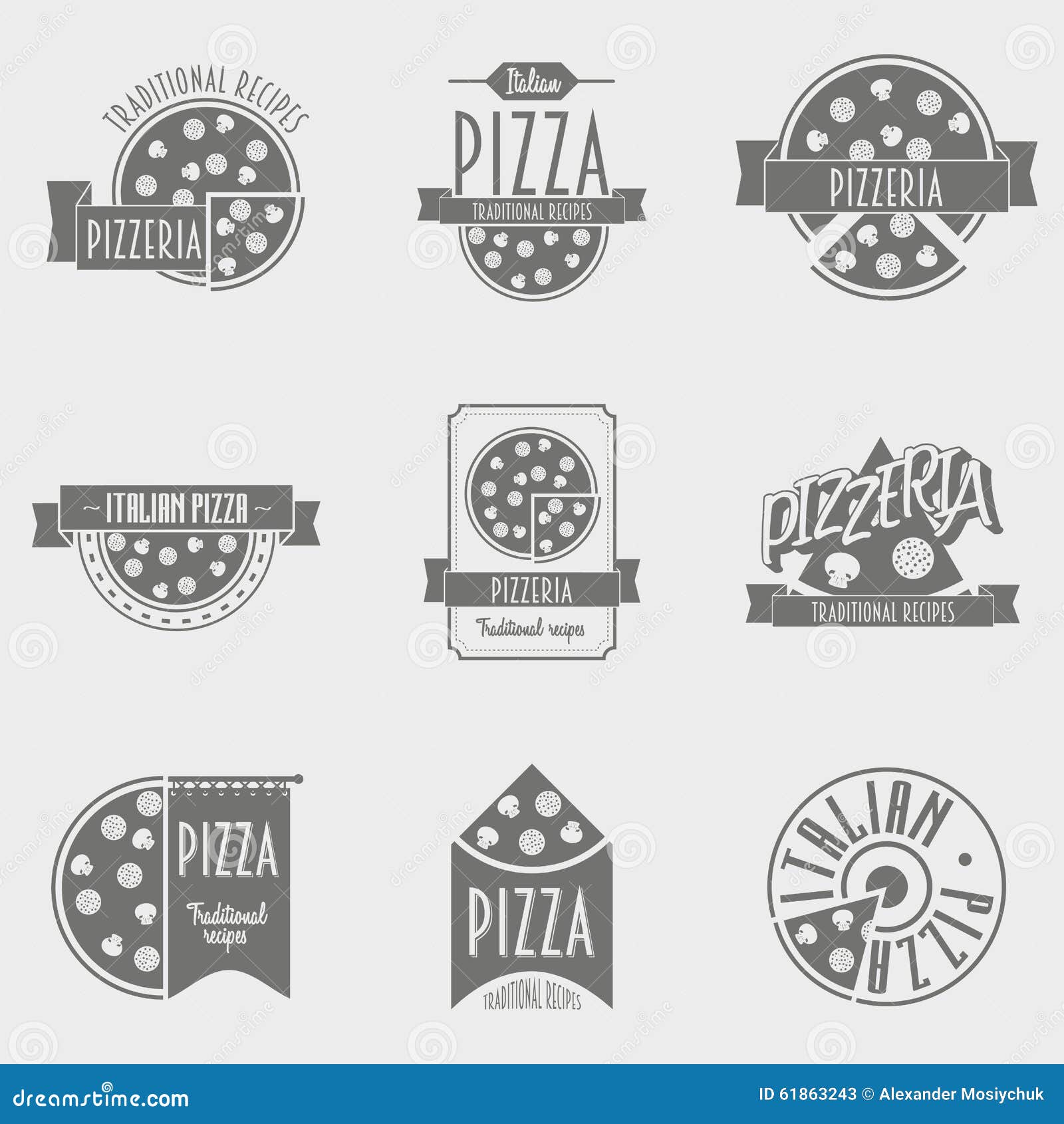 Vector Illustration Pizza Logo Set. Stock Vector - Illustration of ...