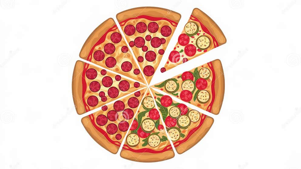 Vector Illustration of a Pizza Slice Composition with Multiple Types of ...