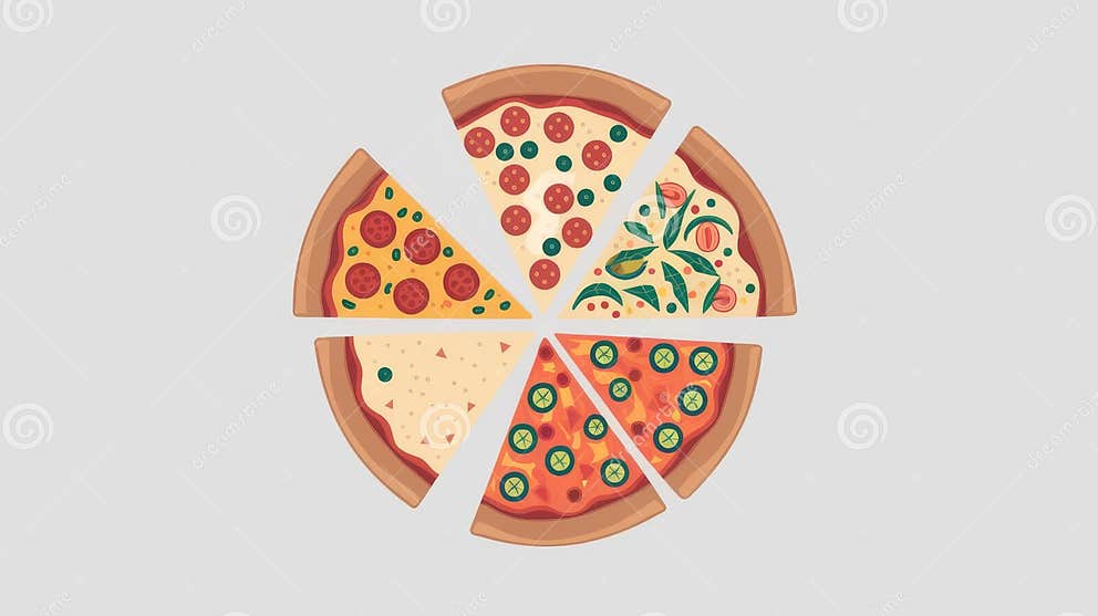 Vector Illustration of a Pizza Slice Composition with Multiple Types of ...