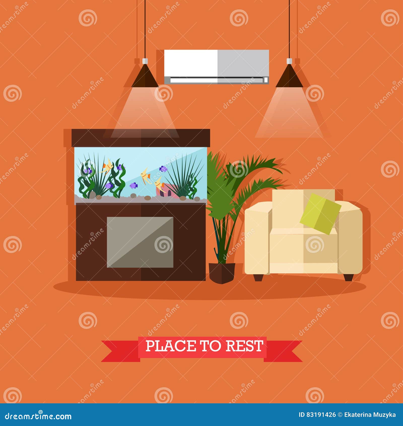Vector Illustration of Place To Rest, Home Interior Design Element ...