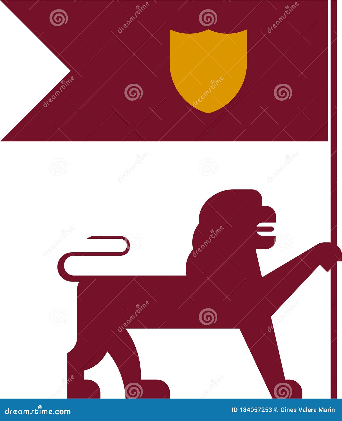 Plain and Geometric Heraldic Flag Lion with Shield Stock Illustration ...
