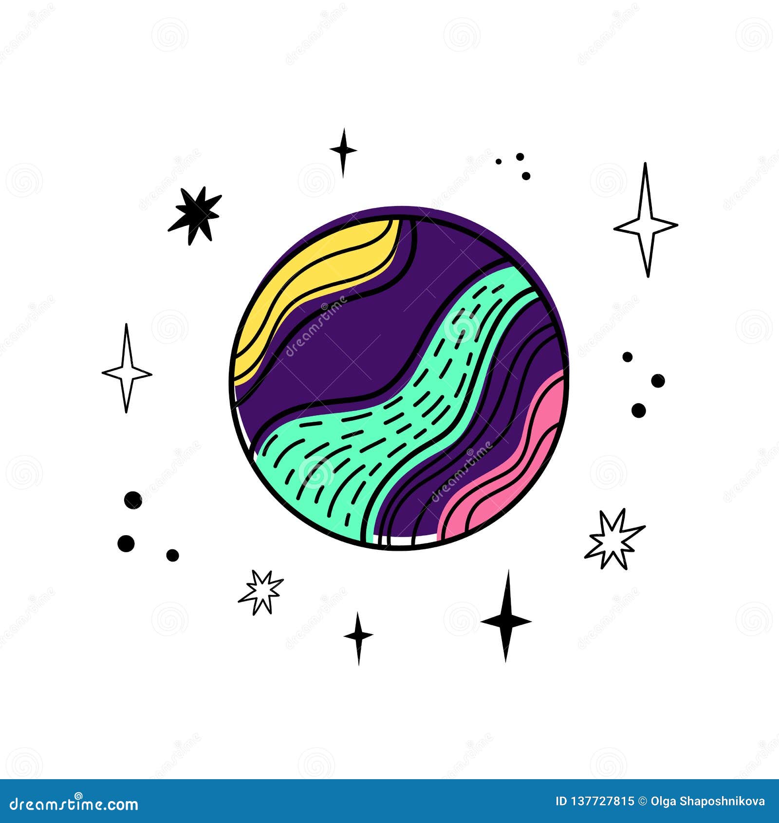 Vector Illustration of a Planet. Doodle Style. Color Stock Illustration ...