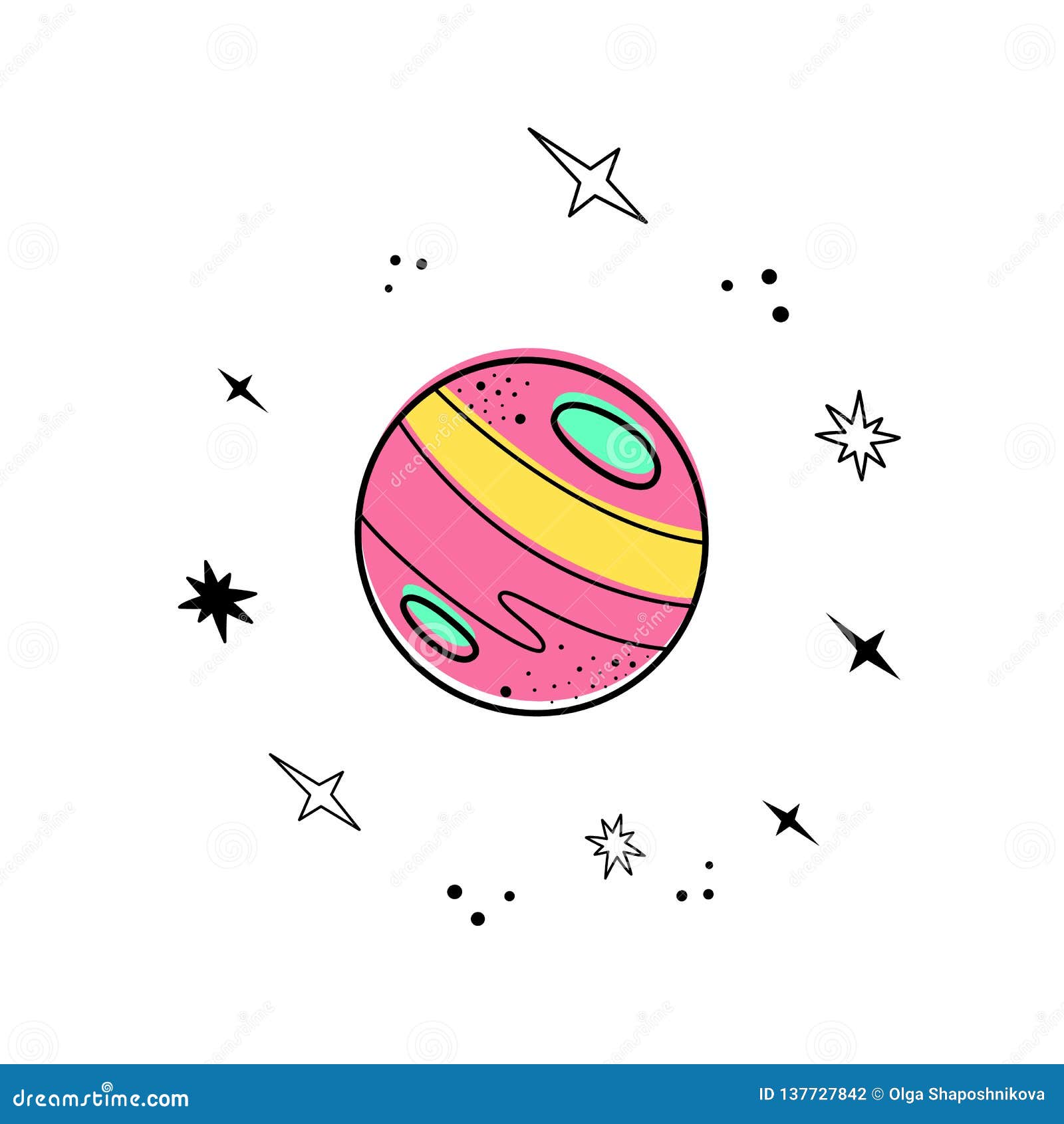 Vector Illustration of a Planet. Doodle Style. Color Stock Illustration ...