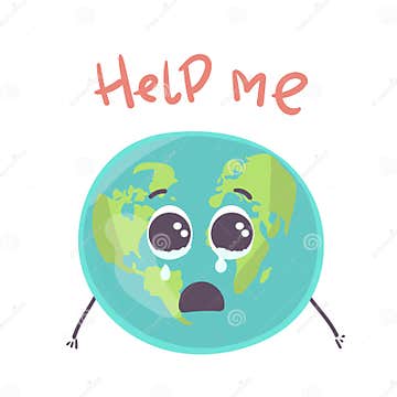 Vector Illustration of Planet Earth Globe Crying. Isolated on White ...